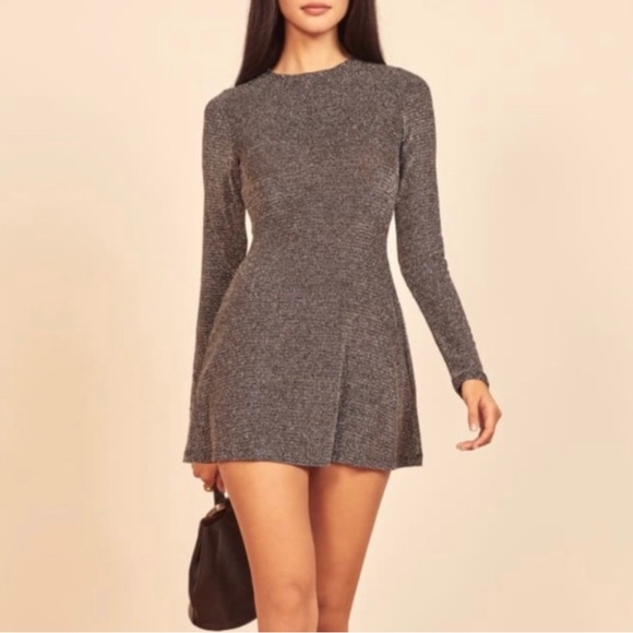Reformation | Dresses | Reformation Silver Sparkle Riley Mini Dress Xs ...